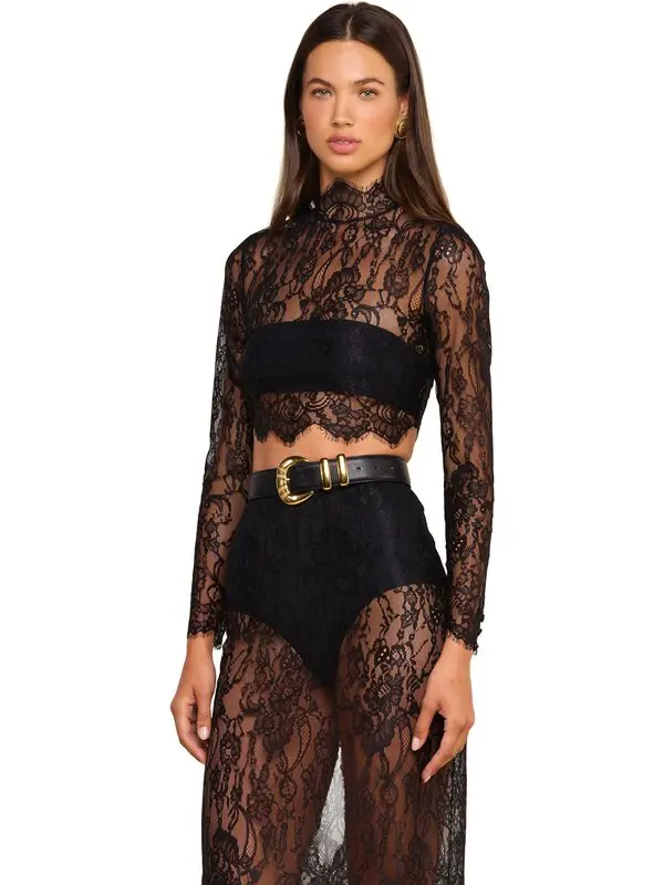 L'Agence Henriette Cropped Lace Top - Black