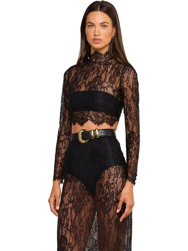 L'Agence Henriette Cropped Lace Top - Black