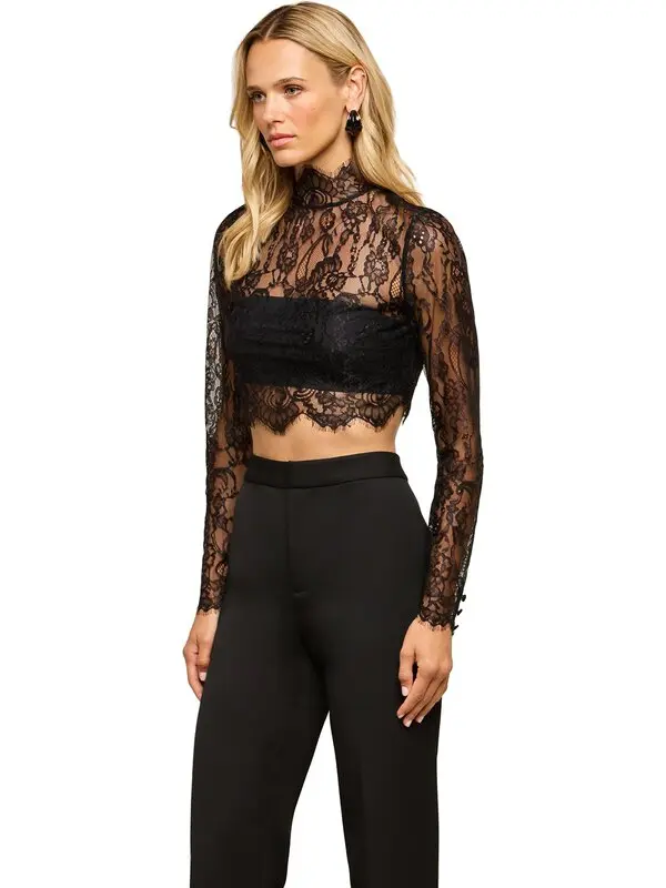 L'Agence Henriette Cropped Lace Top - Black