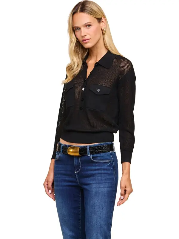 L'Agence Carine Pointelle Knit Top - Black