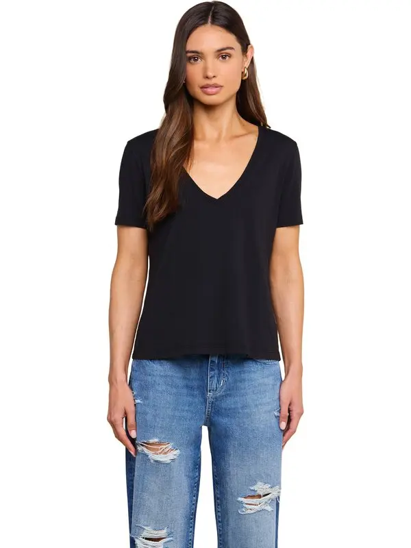 L'Agence Brianna Cotton V-neck T-shirt - Black