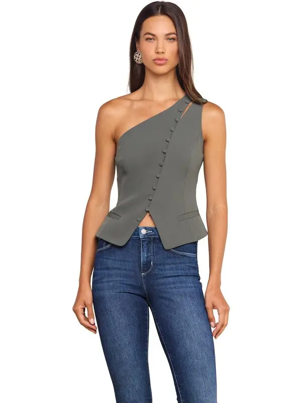 L'Agence Zinnia One-shoulder Top - Ash Olive