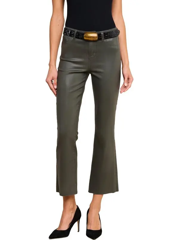 L'Agence Kendra Coated Cropped Flare Jean - Ash Olive Coated