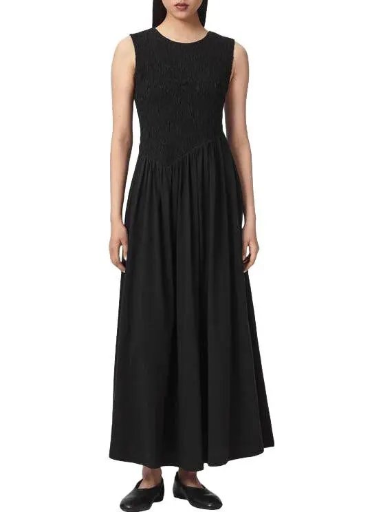 ALLSAINTS Luna Crinkle Maxi Dress - Black