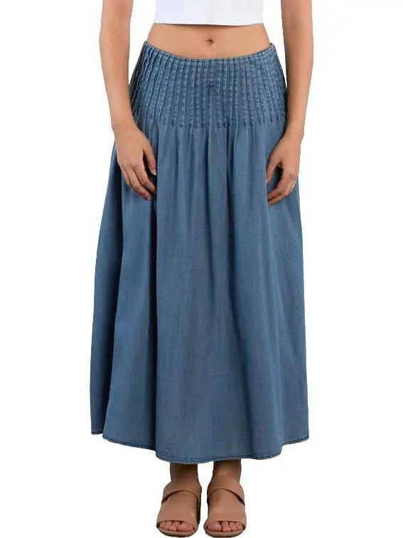 WASH LAB DENIM Pintuck Denim Maxi Skirt - Denim Dusk