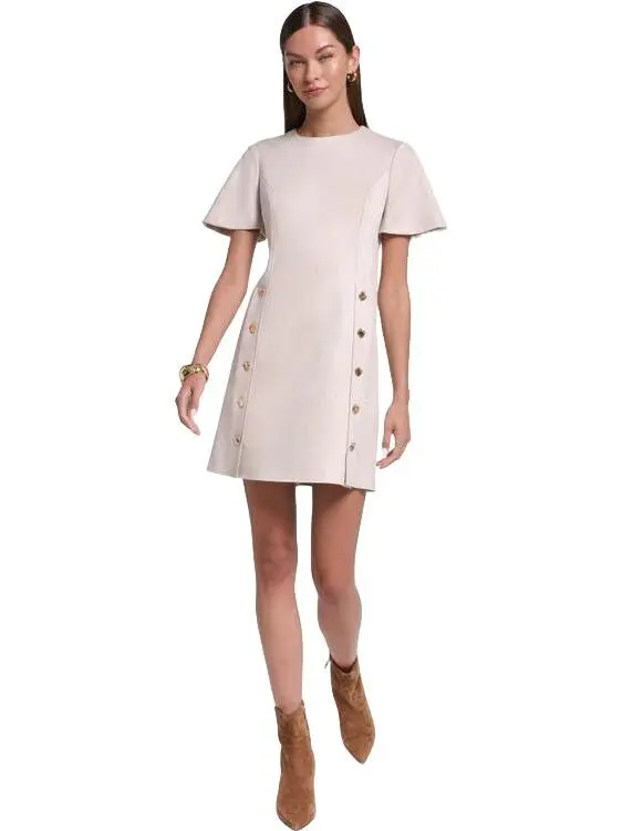 Halston Short Sleeve Suede Shift Dress - Beige