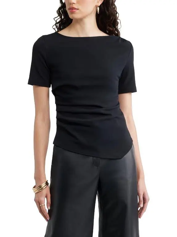 Nordstrom Asymmetric Gathered Tee - Black