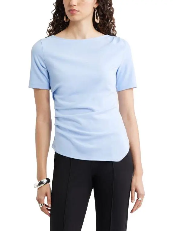 Nordstrom Asymmetric Gathered Tee - Blue Strata