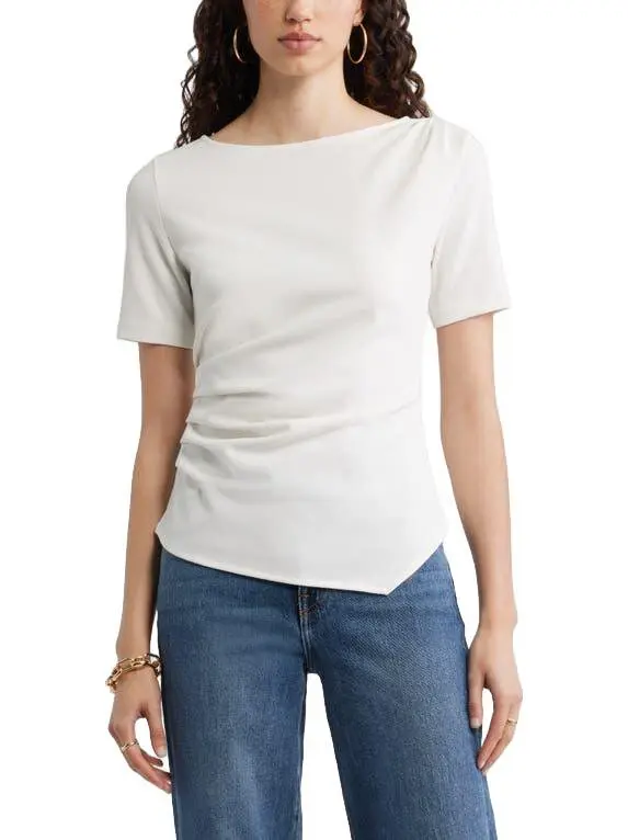 Nordstrom Asymmetric Gathered Tee - Ivory Tofu