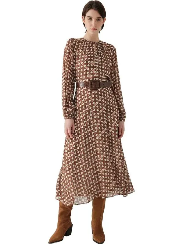 EXQUISE Alaina Chiffon Midi Dress - Brown-bone