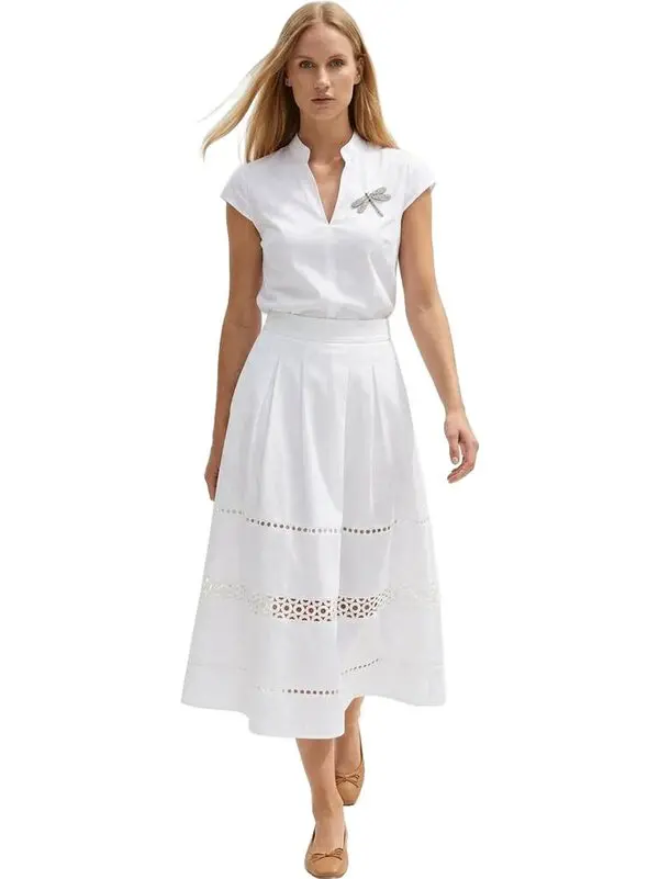EXQUISE Broderie Detail Midi Karsyn Skirt - White