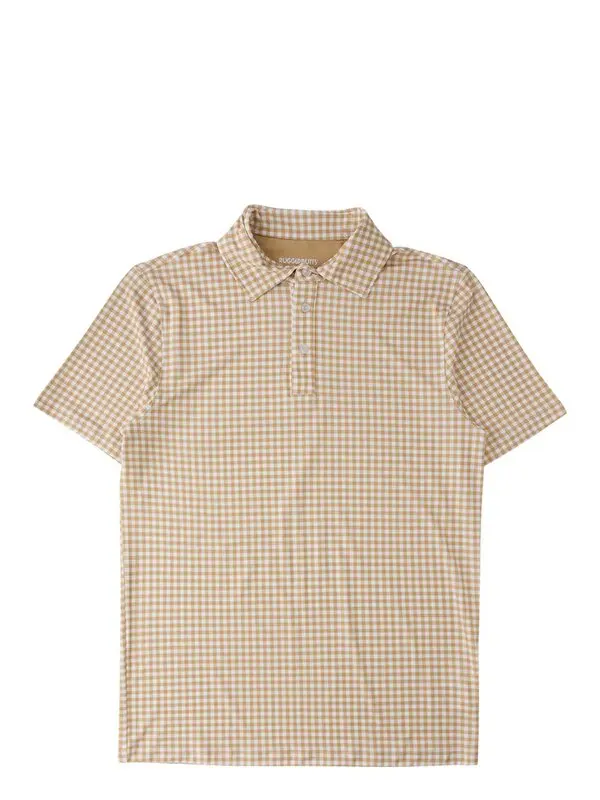 RUGGEDBUTTS Knit Short Sleeve Performance Polo - Khaki Micro Gingham