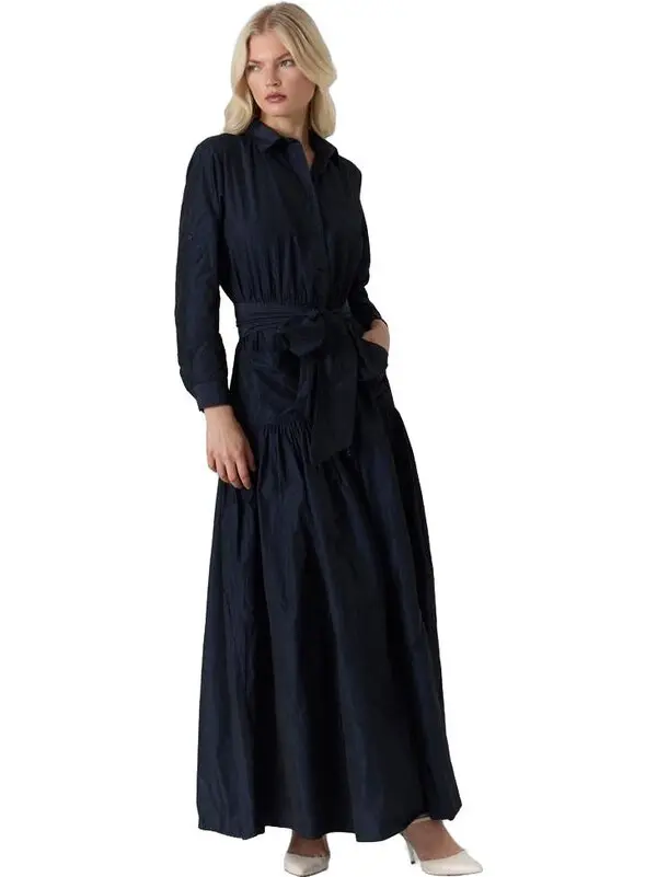 LE FAFO Bella Belted Dress - Navy