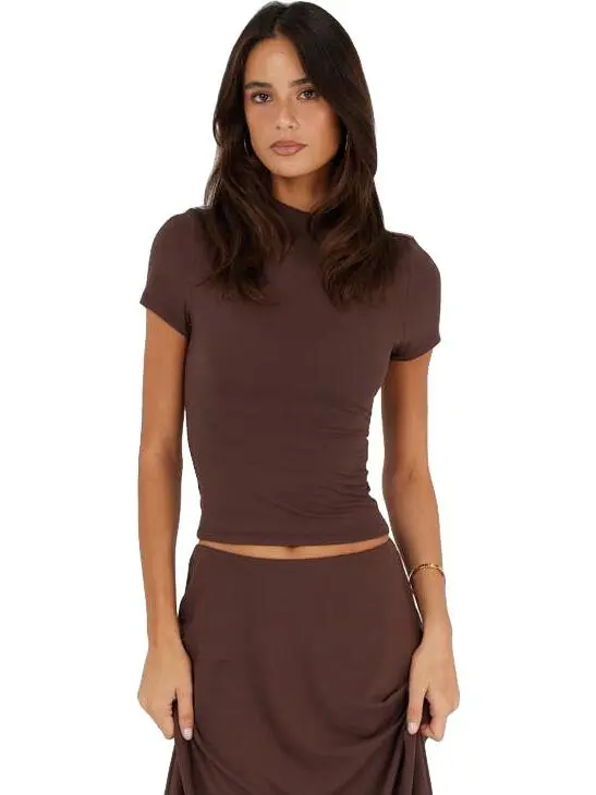 SASHA THERESE Madeleine Mock Neck T-shirt - Chocolate