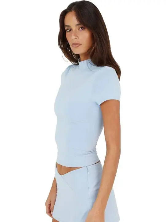 SASHA THERESE Madeleine Mock Neck T-shirt - Light Blue
