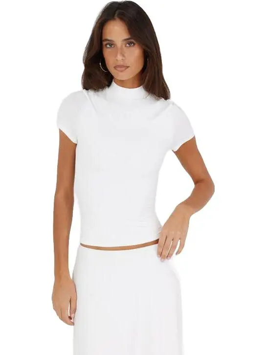 SASHA THERESE Madeleine Mock Neck T-shirt - White