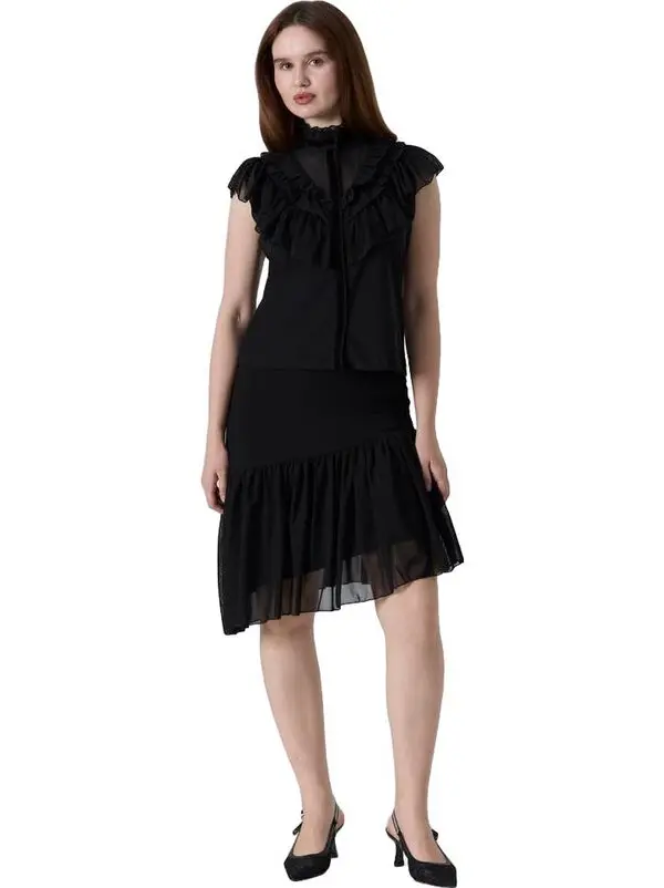 LE FAFO Ruffles Top & High-low Skirt Set - Black