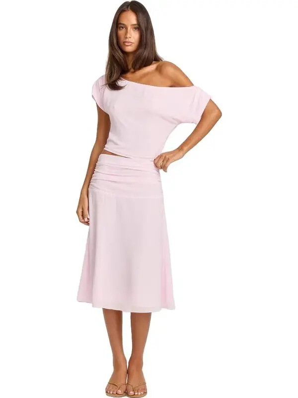 SASHA THERESE Margot Midi Skirt In Chiffon - Pink