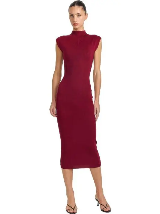 SASHA THERESE Suzette Ribbed Knit Midi Dress - Red