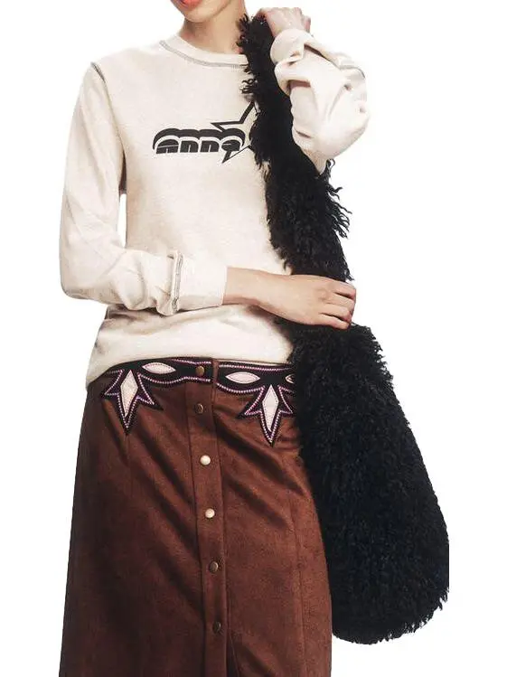 Anna Sui Logo Graphic Waffle Knit Thermal T-shirt - Oatmeal