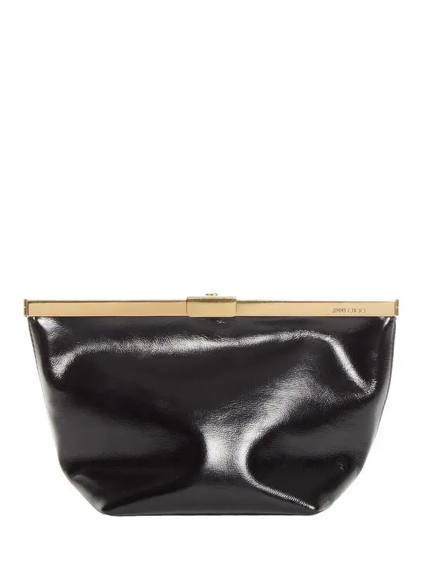 JIMMY CHOO Ganache Leather Clutch - Black/gold