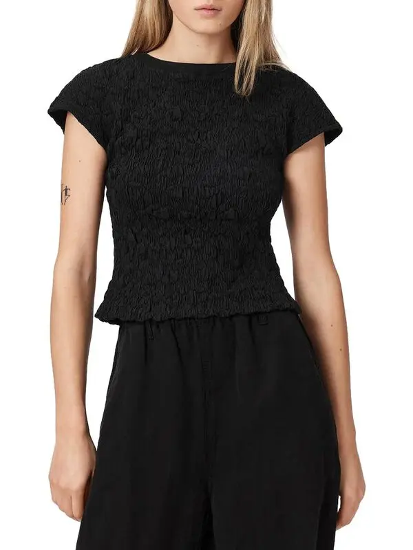 ALLSAINTS Luna Crinkled Cotton Tee - Black