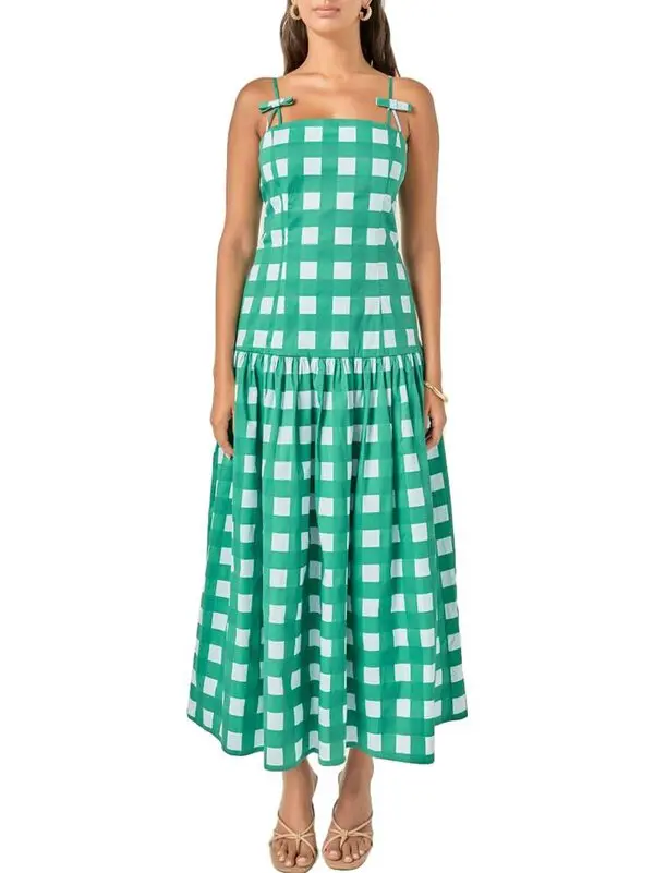 English Factory Gingham Midi Dress - Green/blue