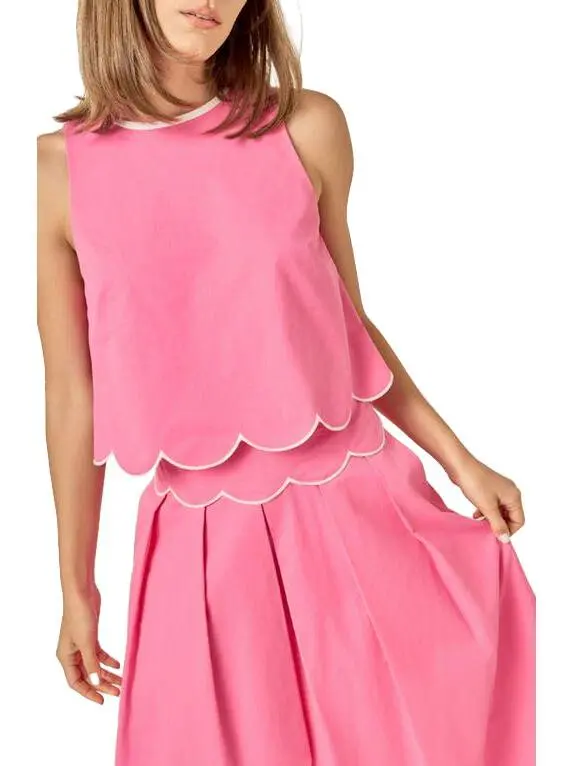 English Factory Scalloped Hem Cotton Tank - Rose Pink
