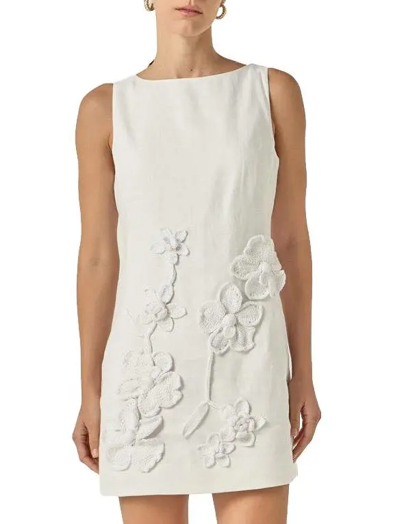 Endless Rose Crochet Flower Linen Minidress - Off White