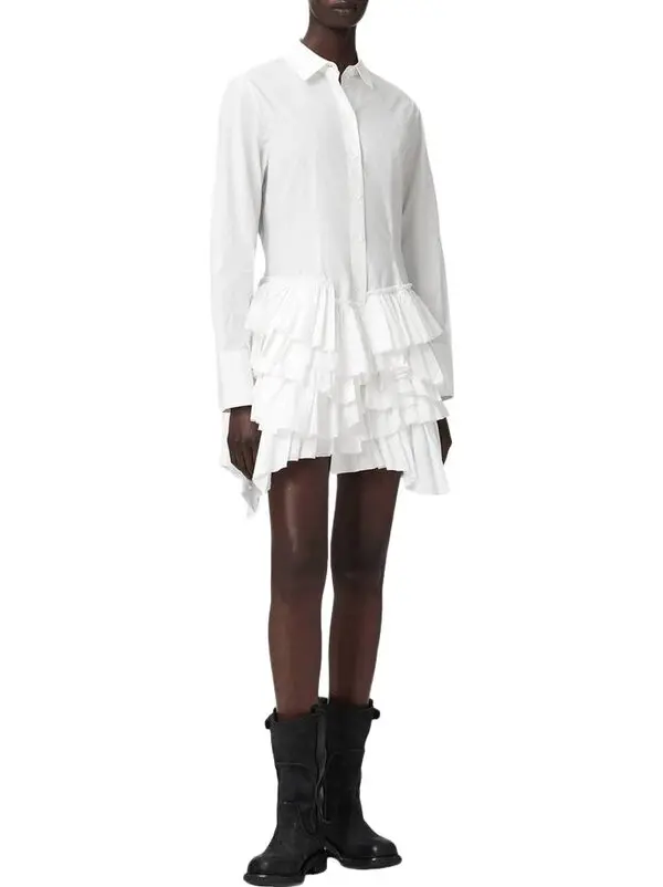 ALLSAINTS Kristi Cotton Ruffle Shirtdress - Optic White