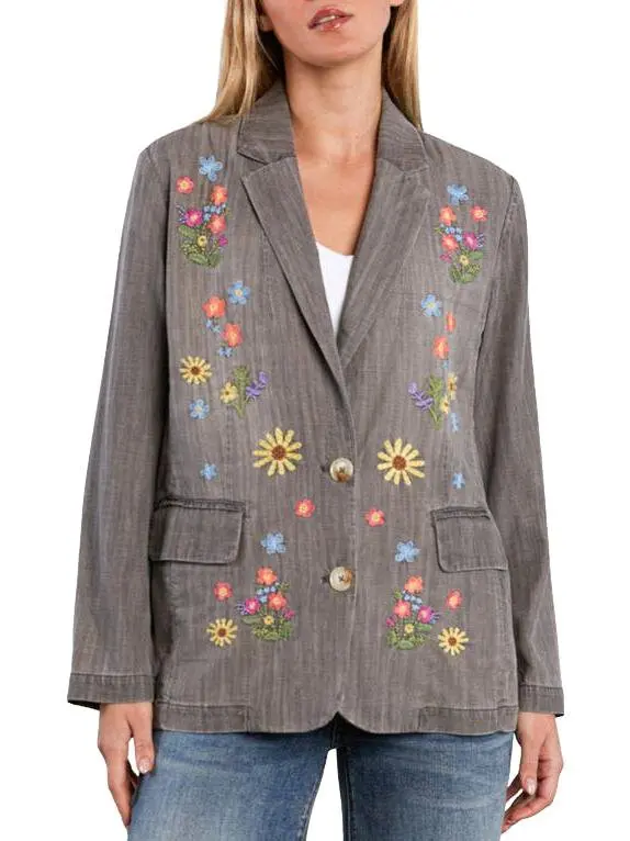 BILLY T Embroidered Cotton And Hemp Blazer - Washed Grey