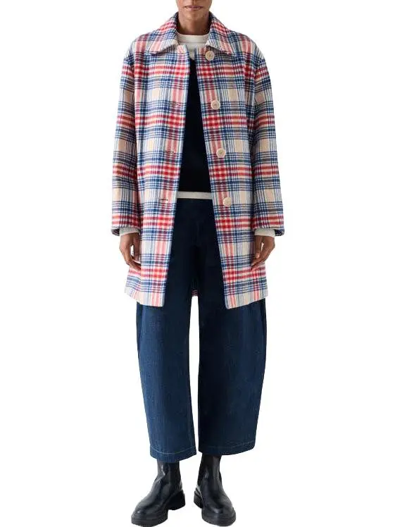 Akris Lumberjack Plaid Wool Blend Coat - Cashew-multicolor