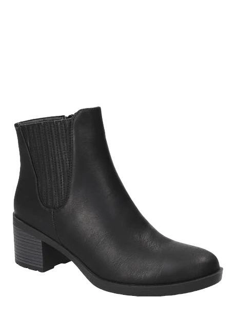 EASY WORKS BY EASY STREET Tulsa Faux Leather Block Heel Ankle Bootie - Black