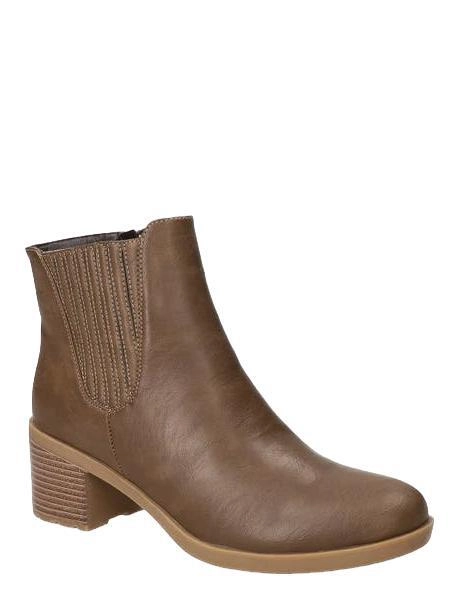 EASY WORKS BY EASY STREET Tulsa Faux Leather Block Heel Ankle Bootie - Taupe