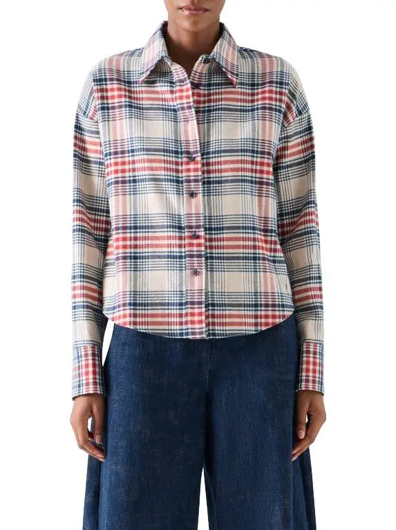 Akris Plaid Brushed Cotton Flannel Shirt - Cashew-multicolor