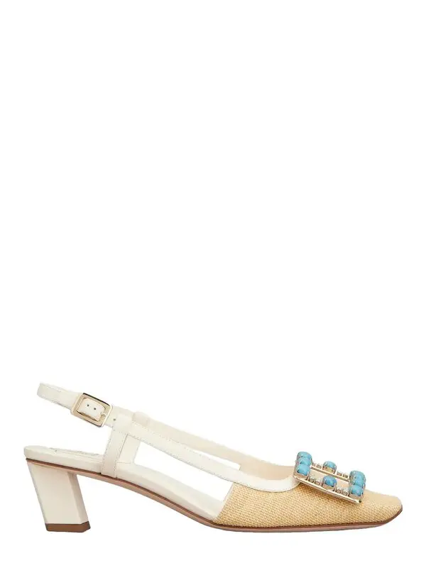 ROGER VIVIER Pietre Dure Slingback Block Heel Pumps - Ivory