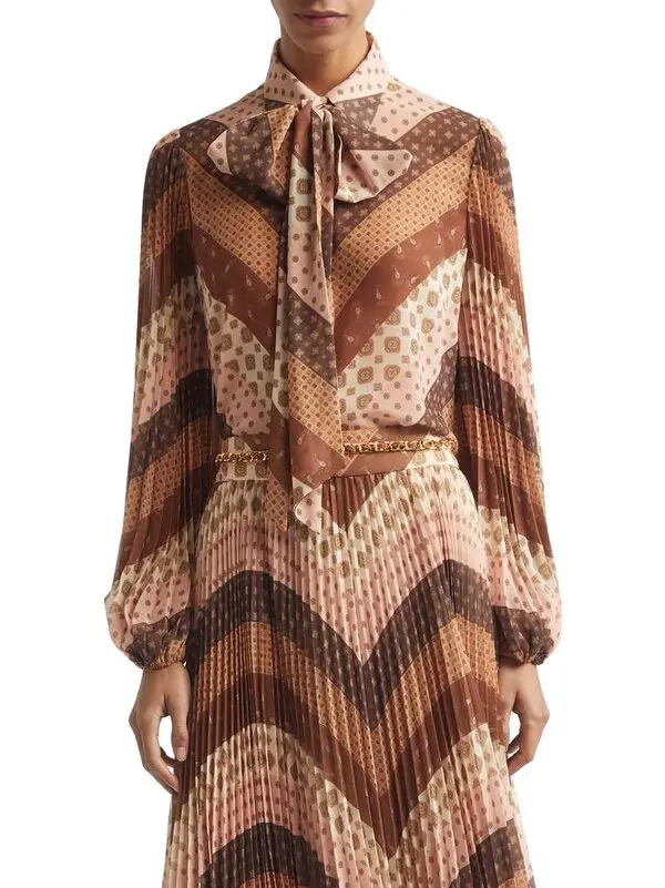 Zimmermann Sunray Chevron Foulard Tie Neck Shirt - Chevron Chocolate