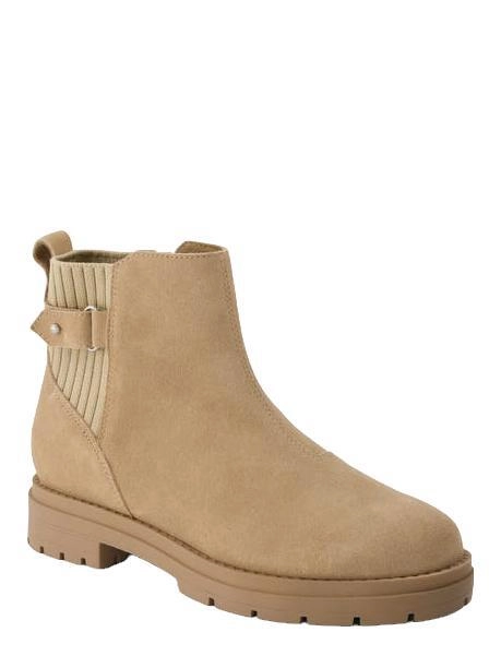 Toms Leather Chelsea Bootie With Lug Sole - Medium Beige