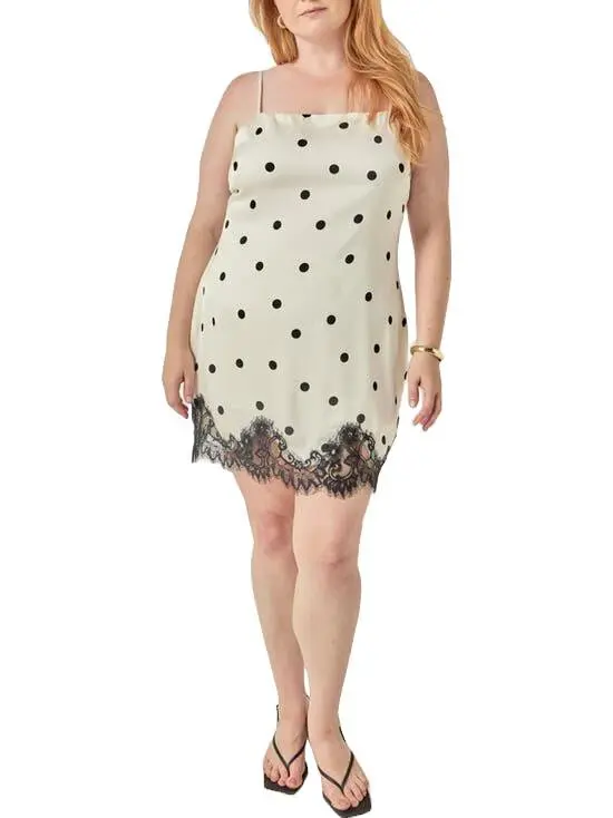 Endless Rose Polka Dot Lace Hem Slip Minidress - Cream/black
