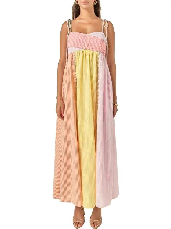 English Factory Striped Sleeveless Maxi Dress - Pink Multi