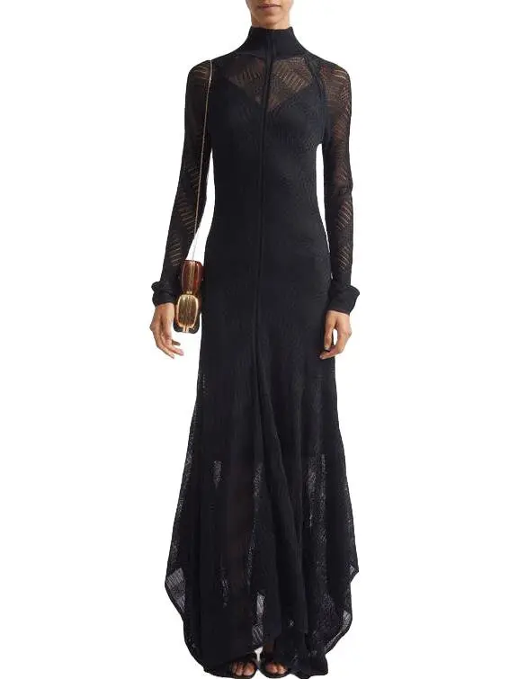 Zimmermann Valiant Long Sleeve Chevron Pointelle Sweater Dress - Black