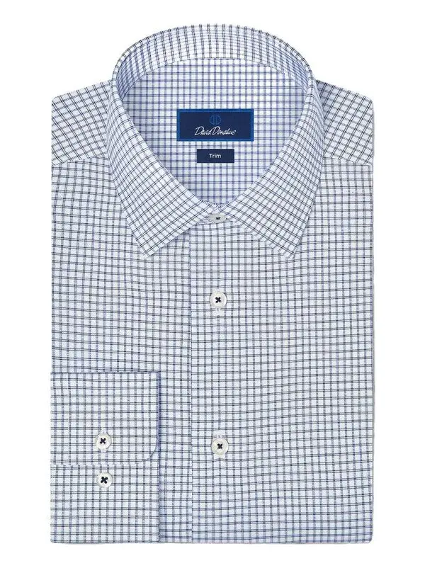 David Donahue Trim Fit Check Stretch Twill Shirt - White/navy