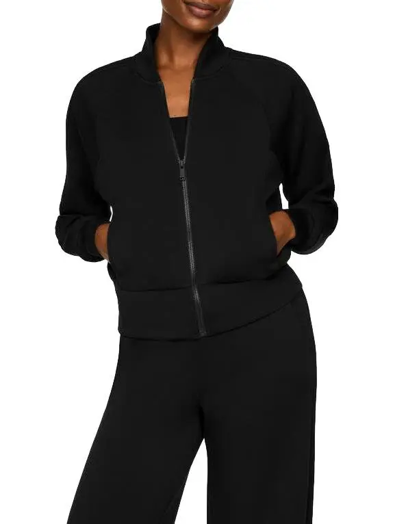 Spanx Pintuck Track Jacket With Zip-up Front And Blade Collar - Very Black