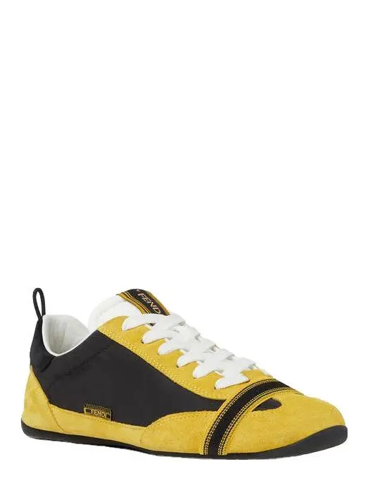 Fendi Technical Fabric And Suede Wrap Sneakers - Deep Lemon Nero Ner