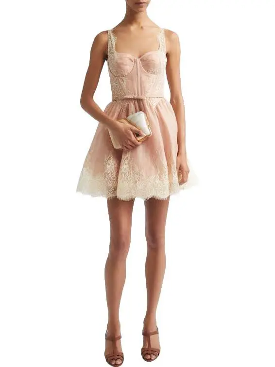 Zimmermann Valiant Lace Trim Corset Minidress - Light Pink