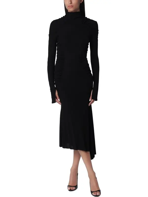 Victoria Beckham Midi High-neck Dress In Viscose - Black