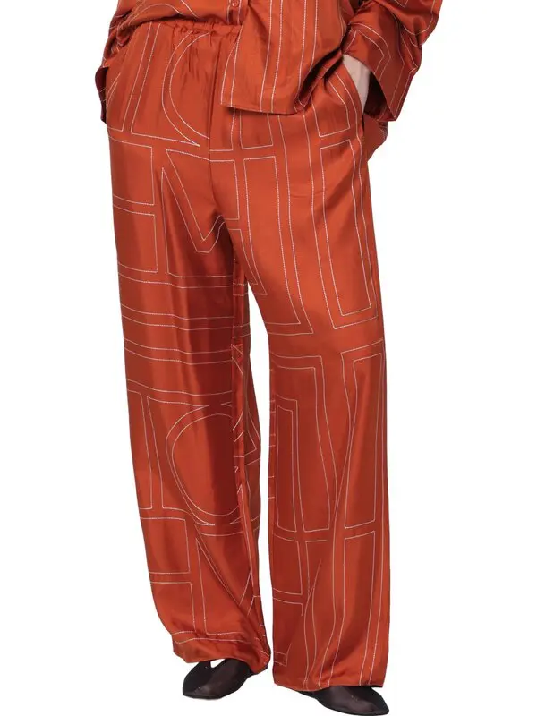 TOTEME Monogram Pajama Trousers In Terracotta Silk - Brown