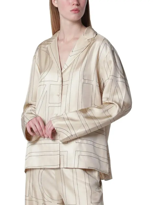 TOTEME Monogram Silk Pajama Shirt - White