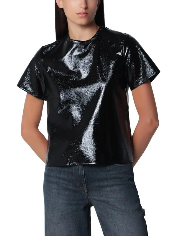 COURREGES Vinyl Top With Embroidered Logo - Black