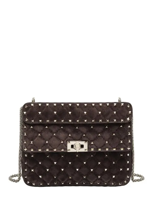 Valentino Garavani Rockstud Spike Medium Suede Shoulder Bag - Brown